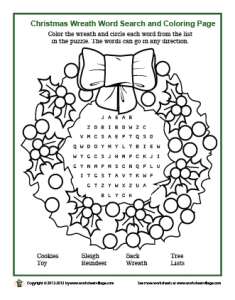 Wreath Coloring Page and Word Search – Worksheet Village